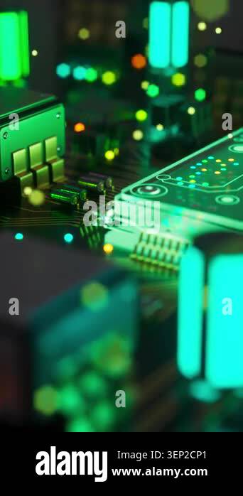 Futuristic 3d animation of a glowing processor on an advanced ...