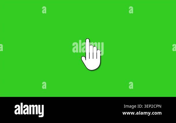 White Hand Cursor Click Pointer Animation on Green Screen Stock Video ...