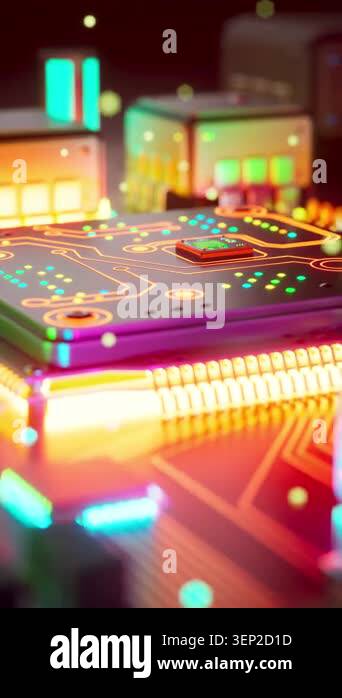 Sci fi inspired processor with glowing neon circuits and advanced ...