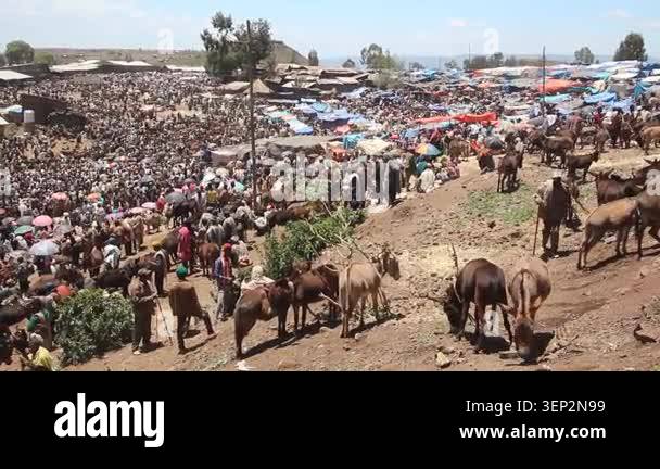 LALIBELA, ETHIOPIA - MARCH 30, 2019: Crowds gather at the Saturday ...