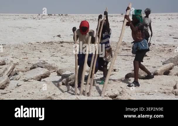 DANAKIL, ETHIOPIA - MARCH 24, 2019: Afar tribe salt miners in the ...