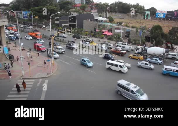 ADDIS ABABA, ETHIOPIA - APRIL 4, 2019: Traffic on the Airport Road in ...