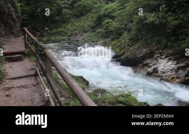 Boardwalk in Vintgar gorge near Bled, Slovenia Stock Video Footage - Alamy