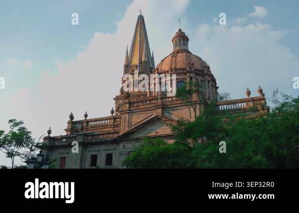 Monumental facade of Guadalajara Cathedral with iconic twin towers and ...