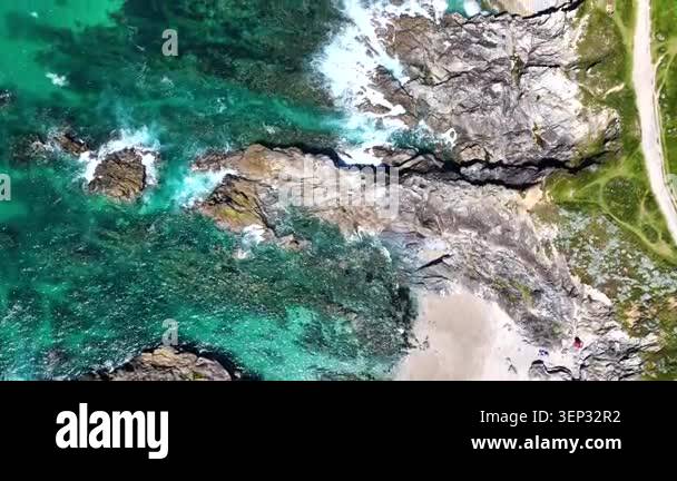 Newquay Little Fistral Beach Birds Eye View Aerial 4K Stock Video ...