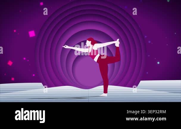 International Yoga Day Animation with Woman Performing Dancer Pose on ...