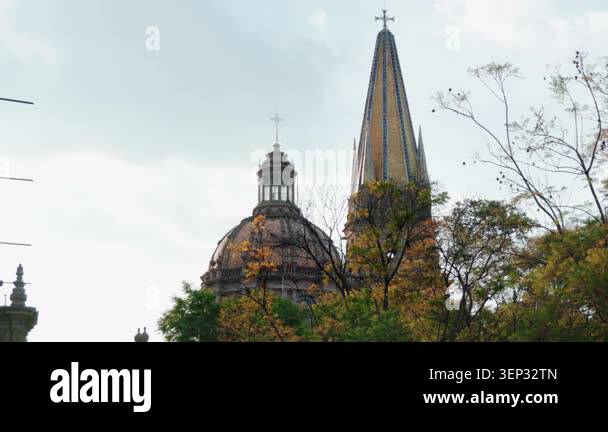 Monumental facade of Guadalajara Cathedral with iconic twin towers and ...