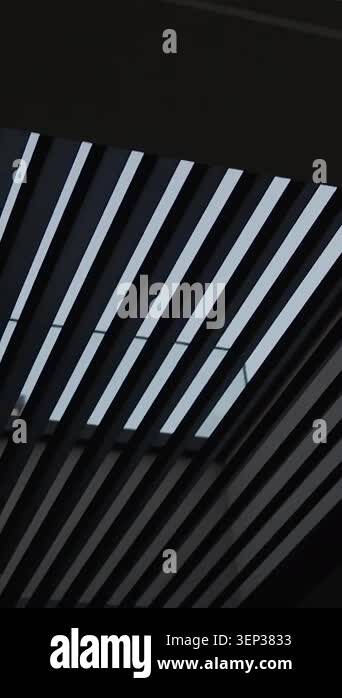 Vertical video. Black slatted terrace roof of modern house against ...