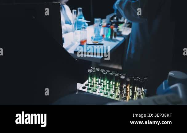 the laboratory is a test tubes with a liquid. close up Stock Video ...