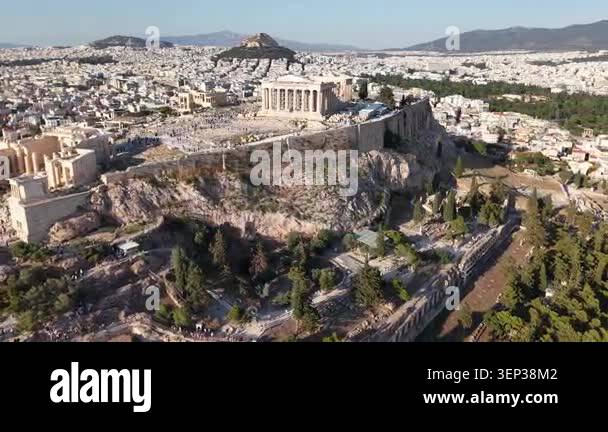Aerial panoramic view of the Acropolis citadel and the Parthenon in ...