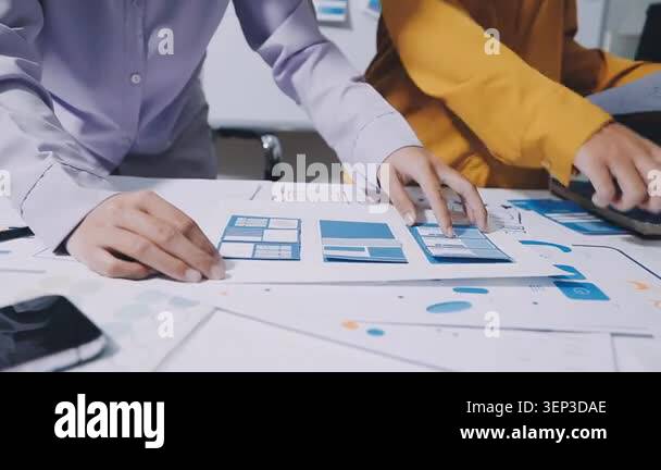 young business man and woman in office working together and analyzing ...