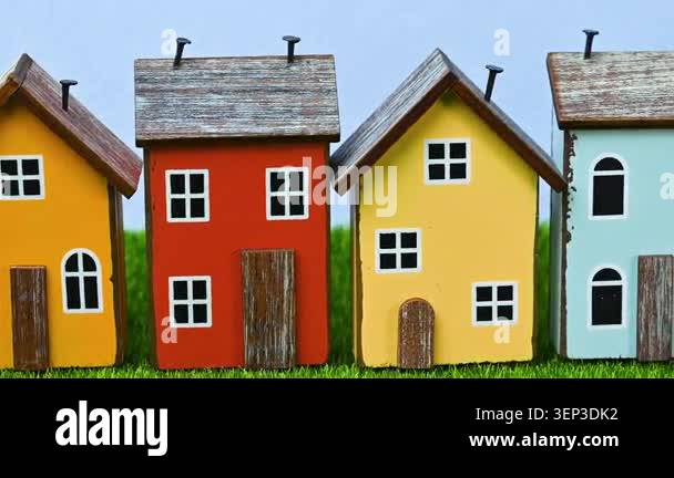 Video of colorful wooden house models in the studio Stock Video Footage ...