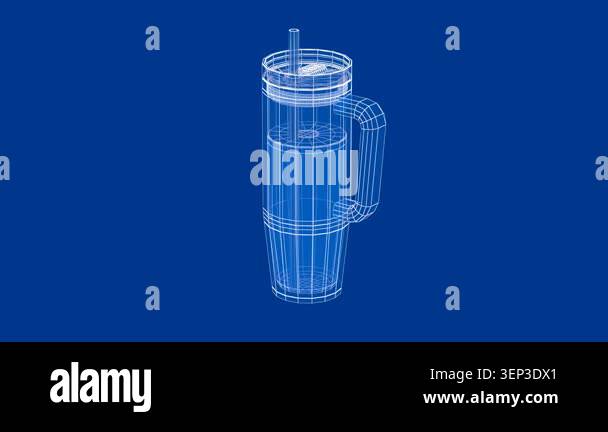 3D wire-frame model of insulated water tumbler with straw and handle ...