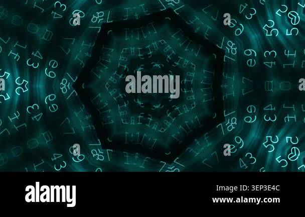 Intricate kaleidoscopic animation of flowing hexadecimal code creating ...