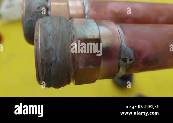 Soldered copper pipe joints with threaded brass fittings and thread ...