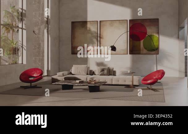 3d video rendering footage contemporary interior modern design Tilt Up ...
