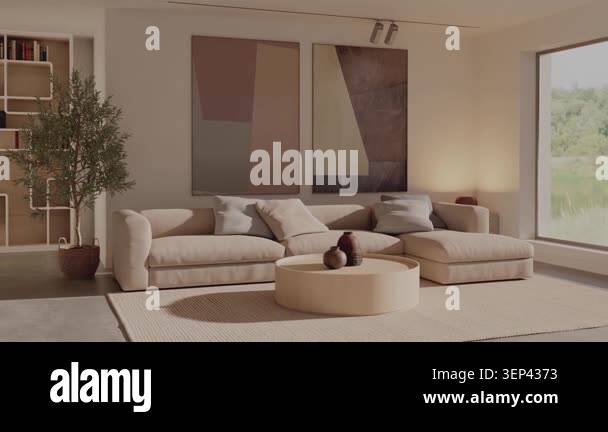 3d video rendering footage contemporary interior modern design Tilt Up ...
