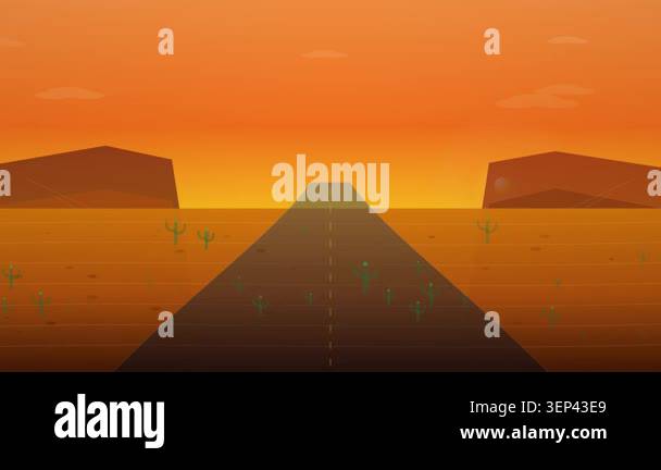 Animated desert road at sunset Stock Video Footage - Alamy