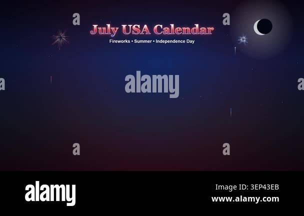Animated July USA calendar with eclipse Stock Video Footage - Alamy