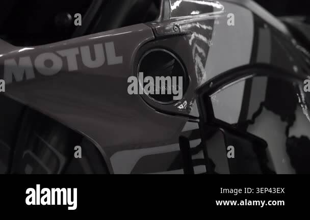 Close Up Cinematic Shiny Chrome Honda Motorcycle Logo Emblem On Luxury ...