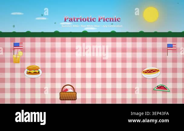 Animated picnic scene with American flags Stock Video Footage - Alamy