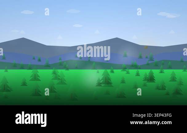 Animated mountain landscape with trees and a gondola Stock Video ...