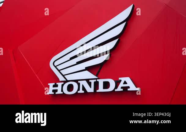 Close Up Cinematic Shiny Chrome Honda Motorcycle Logo Emblem On Luxury ...