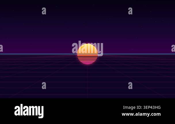 Retrowave style sunset with neon lines Stock Video Footage - Alamy