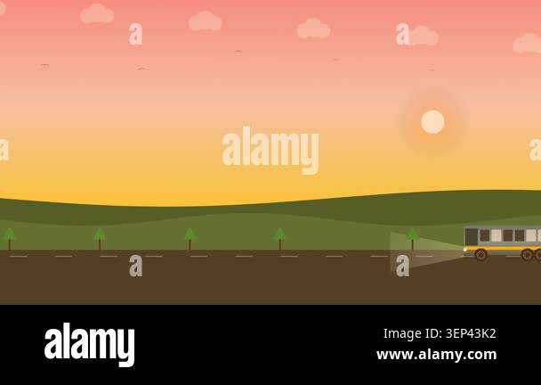 Animated RV drives on road at sunset Stock Video Footage - Alamy