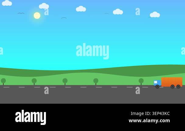 Truck on a road with green hills Stock Video Footage - Alamy