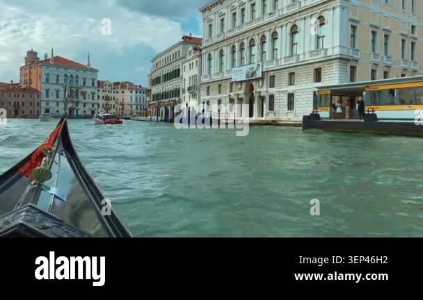 Venice Italy Gondola Prow Pov On Central Canal, Sweeping View Of ...