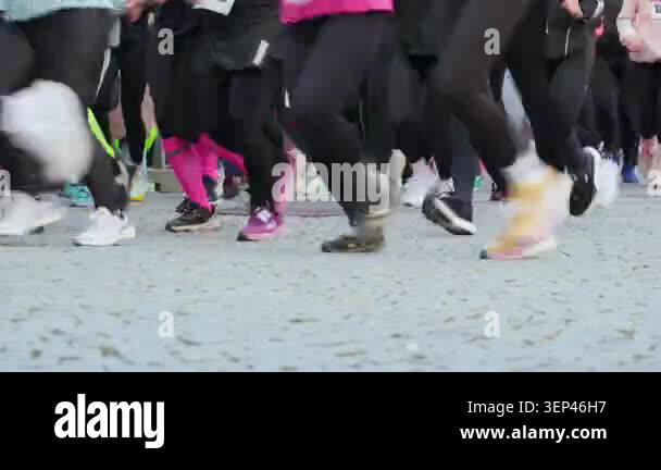 Closeup Running Feet On Cobblestone Street Ostrava Czech Mass Start ...