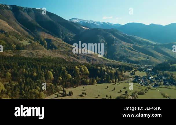 Aerial Tatry Slovakia Village Valley With Rolling Fields, Clustered ...