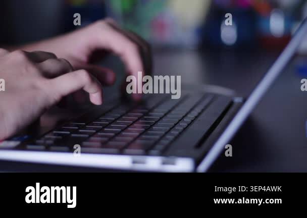 Young Girl Hand is Working on Computer Laptop Studying and Exploring ...