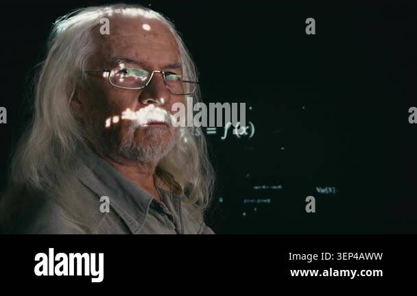 Math and The Physics Formulas Reflected on the Face of an Old White ...