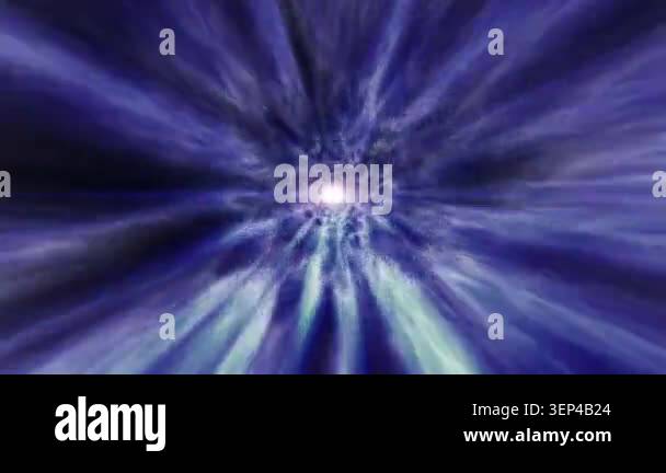 A dynamic sci-fi warp speed tunnel effect rushing toward a bright ...