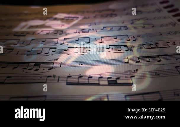 Holographic music notes dancing across classical sheet music, blending ...