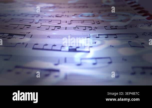 Holographic music notes dancing across classical sheet music, blending ...