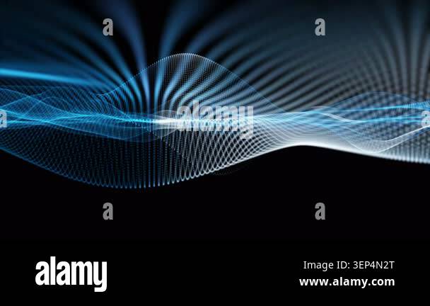 Futuristic video animation with particle wave object in slow motion ...
