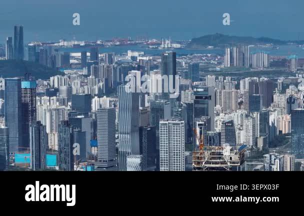 Panoramic aerial view of a sprawling modern cityscape with numerous ...