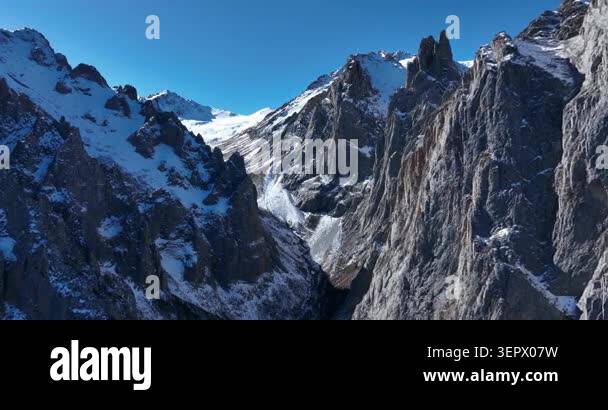 Beautiful high altitude hanging glacier and snow capped mountain with ...