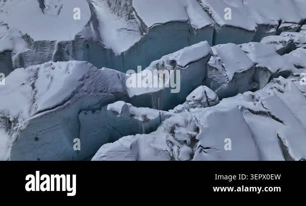 Beautiful high altitude hanging glacier and snow capped mountain with ...