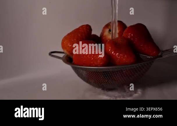 Ripe, small, bright fruits of home-grown, hand-picked strawberries are ...