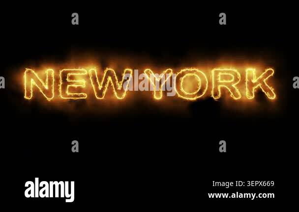 Fiery New York Text Glowing in Flames on Dark Background Stock Video ...