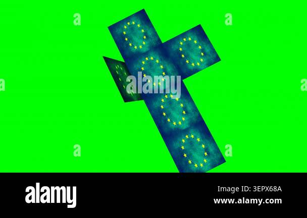 Abstract Folded European Union Flag Cube on Green Background Stock ...