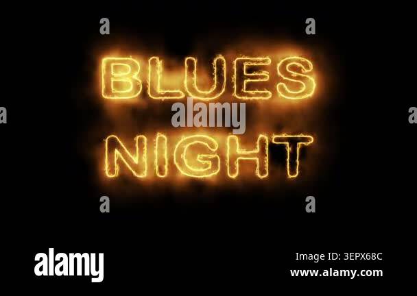 Blues Night Fiery Text Glowing on Dark Background Stock Video Footage ...