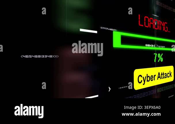 Cyber Attack Loading Screen With Green Progress Bar Warning Label And ...