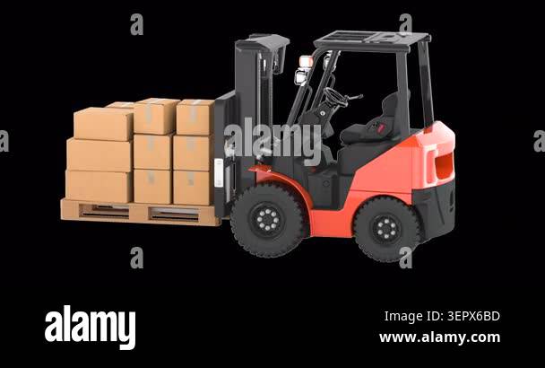 Forklift truck with pallet of boxes rotation animation seamlessly ...