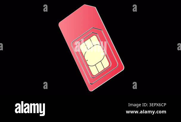 Red SIM card rotation animation seamlessly loopable. 3D rendering ...