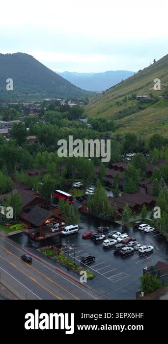 Vertical Screen: Jackson Hole, Montana, USA aerial drone view of ...